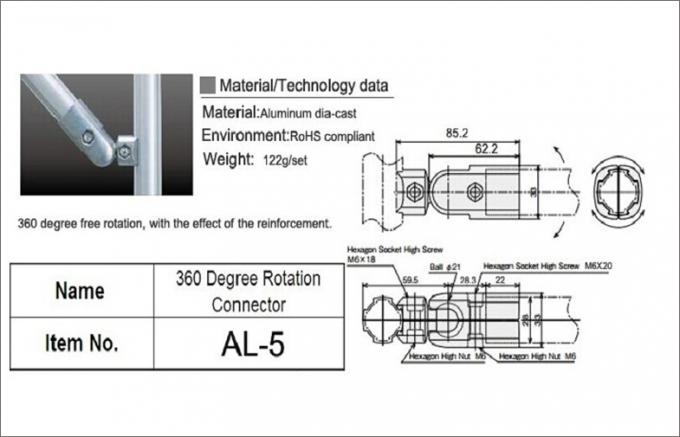 360 Degree Rotation AL5 Casting Aluminum Pipe Joints Anodizing Silver