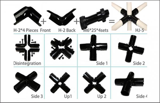 Black Metal Pipe Joints , T-2.3mm Reusable Black Connector for Pipe and ...