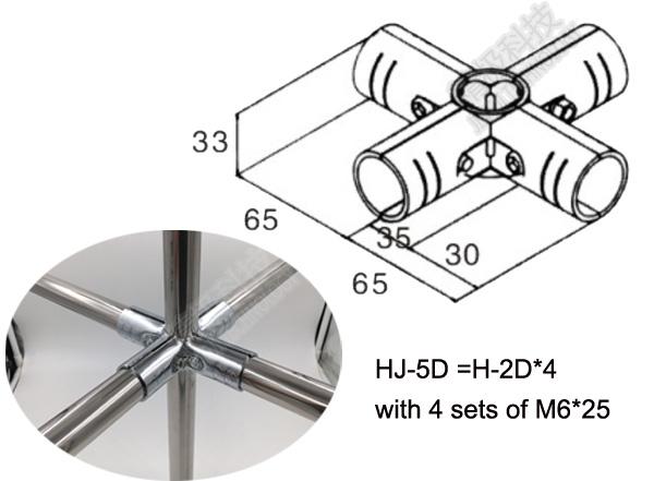 Worktable Chrome Pipe Connectors 5 Way Universal Metal Pipe Joints Union